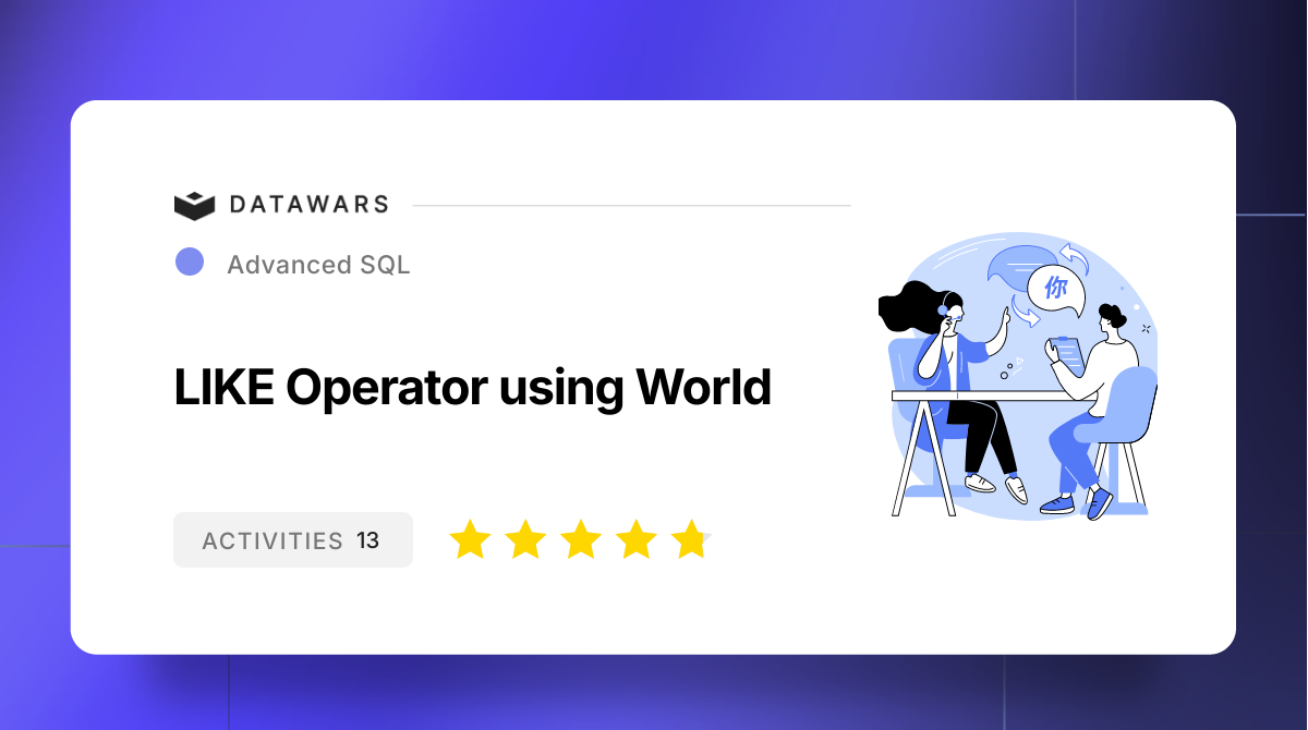 LIKE Operator using World | Free Data Science Project | Data Wars