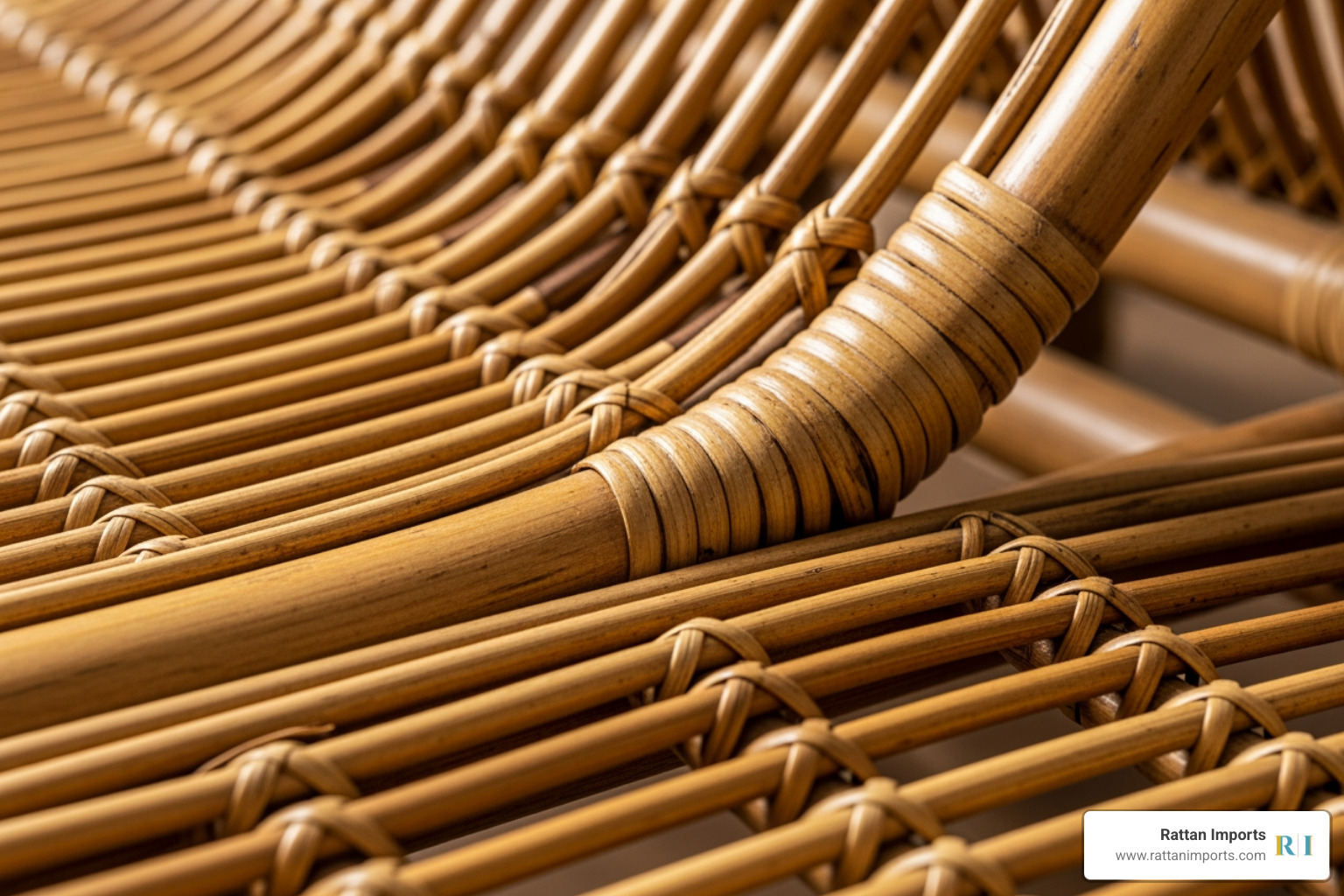 Close-up shot showing the intricate weave of a natural rattan chaise ...
