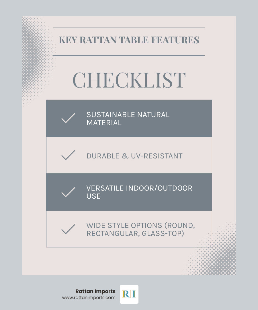 Infographic showing rattan dining table types including round tables ...