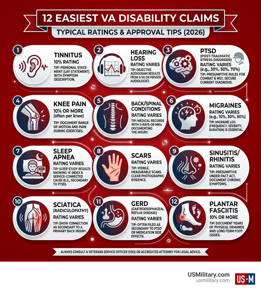 12 VA Disability Claims That Are Easist to Win in 2026