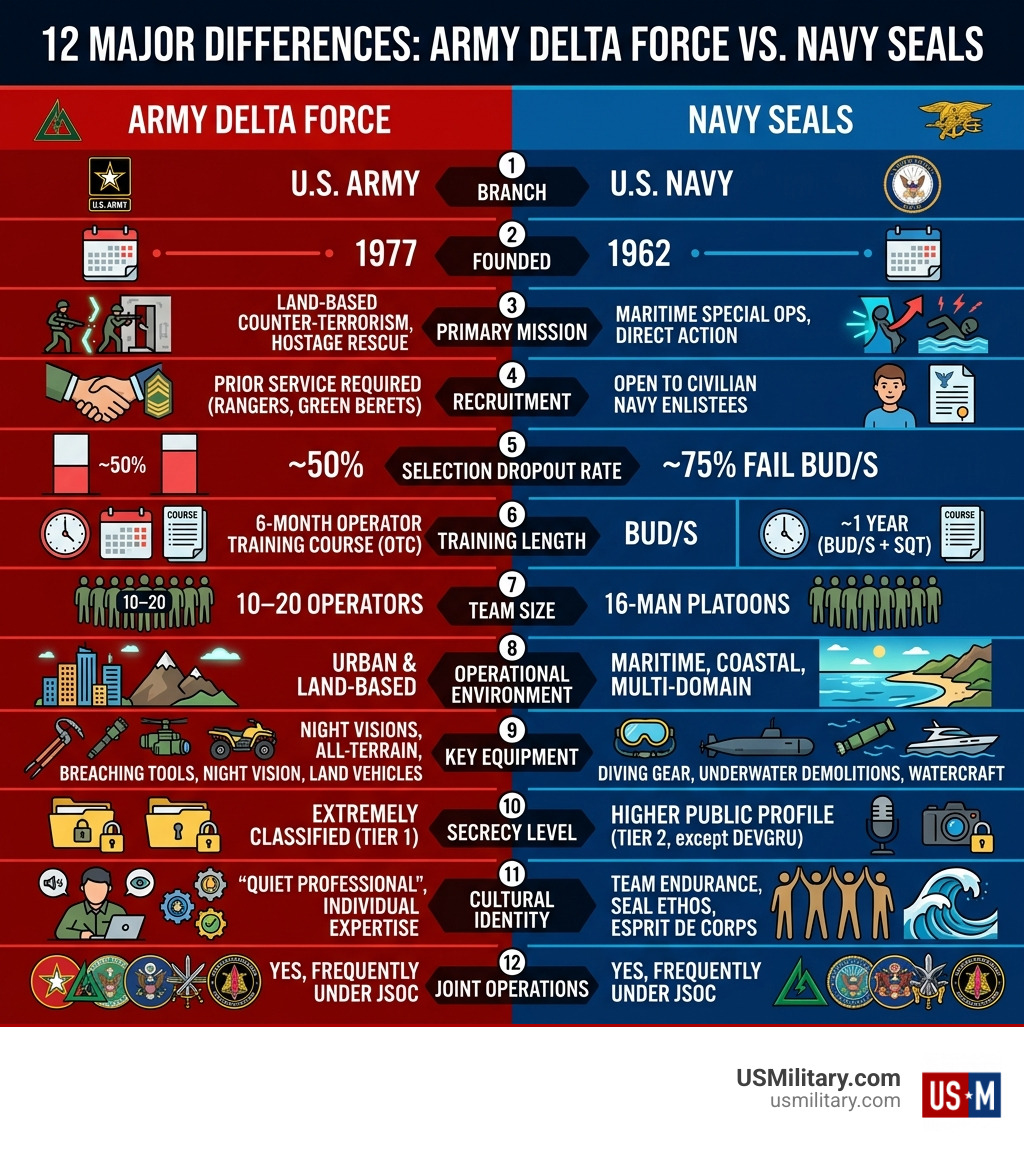 12 Major Differences Between Army Delta Force vs Navy SEALs