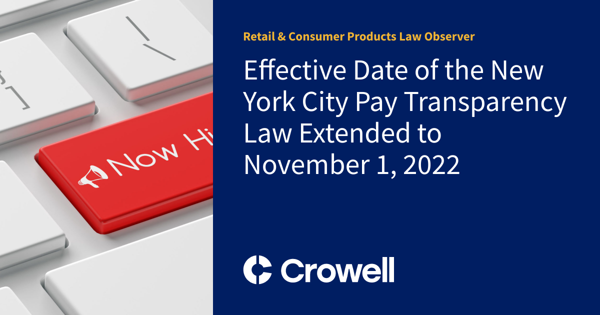 Effective Date of the New York City Pay Transparency Law Extended to ...