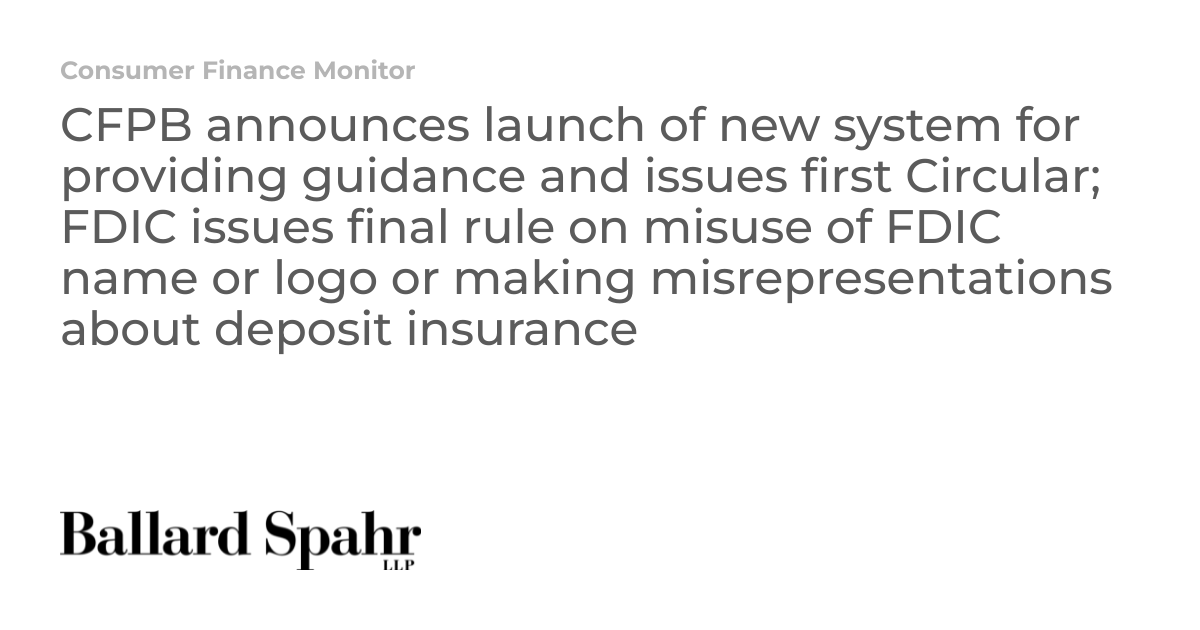CFPB announces launch of new system for providing guidance and issues ...