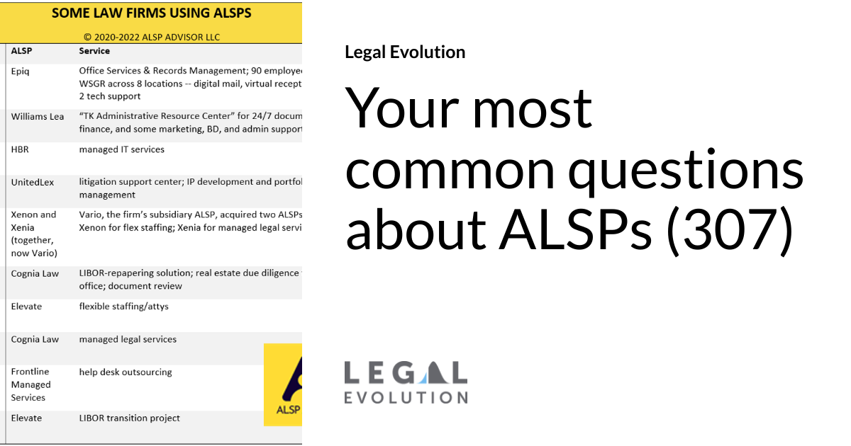 Your most common questions about ALSPs (307) | Legal Evolution