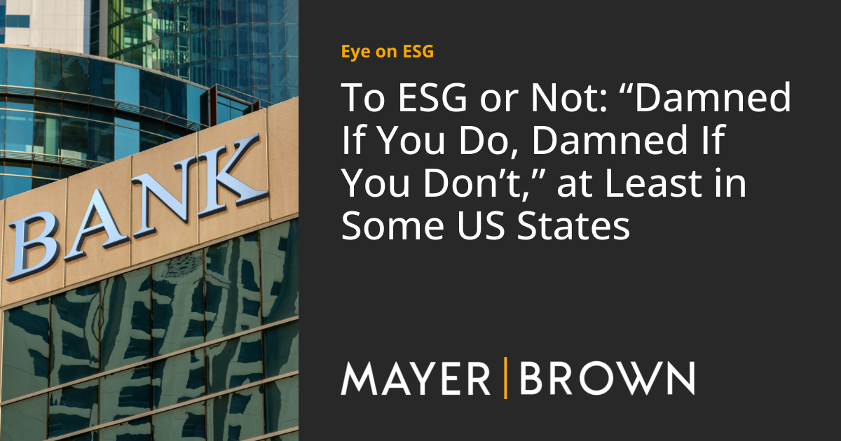 To ESG or Not: “Damned If You Do, Damned If You Don’t,” at Least in ...