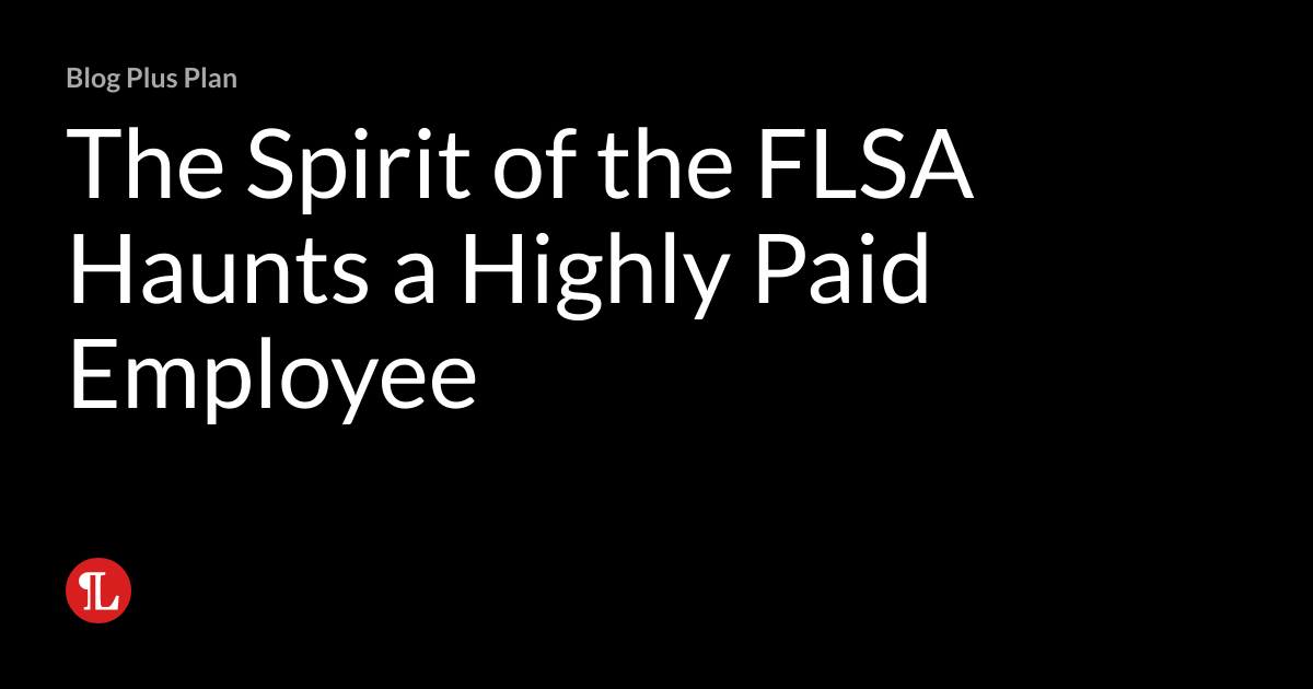 The Spirit of the FLSA Haunts a Highly Paid Employee | Wage & Hour ...