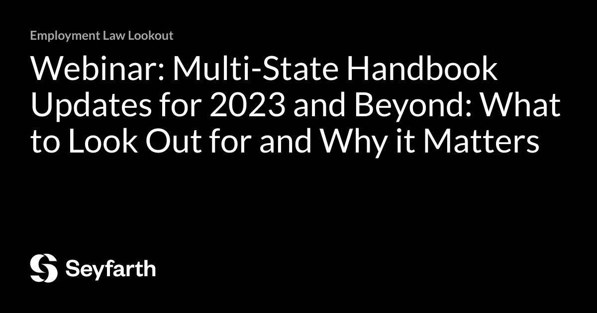 Webinar: Multi-State Handbook Updates for 2023 and Beyond: What to Look ...