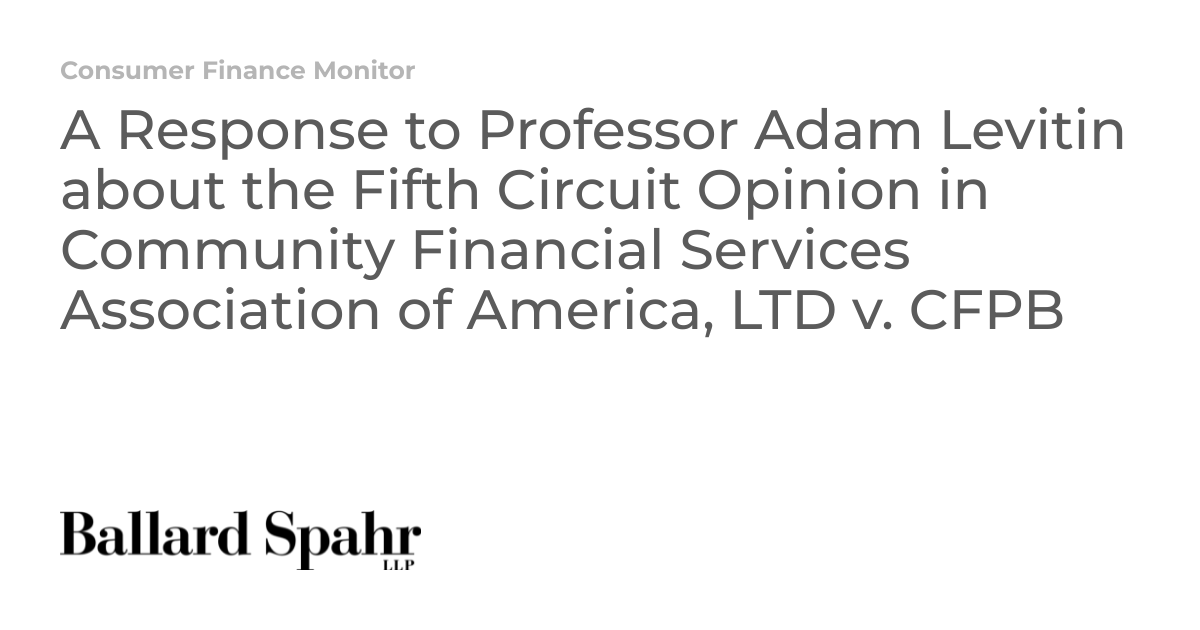 A Response to Professor Adam Levitin about the Fifth Circuit Opinion in ...