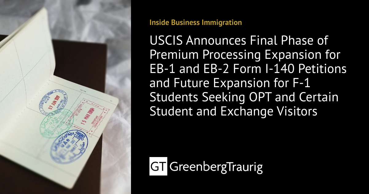 USCIS Announces Final Phase of Premium Processing Expansion for EB-1 ...