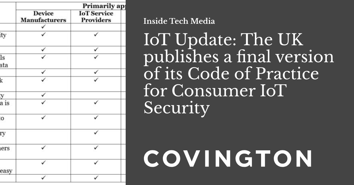 IoT Update: The UK publishes a final version of its Code of Practice ...