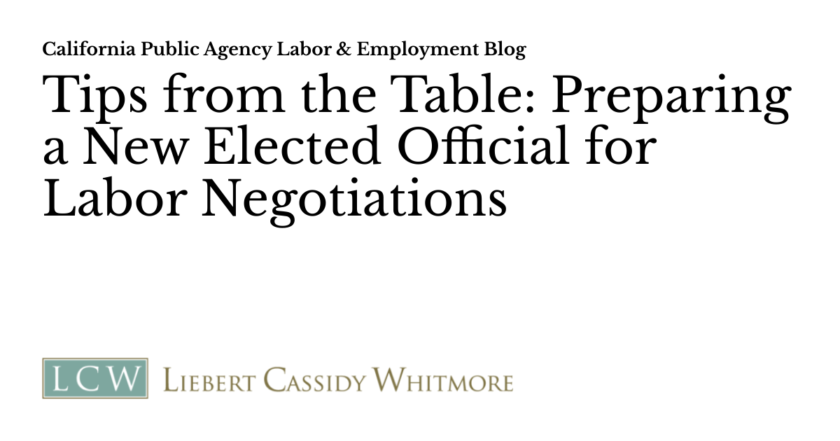 Tips from the Table: Preparing a New Elected Official for Labor ...