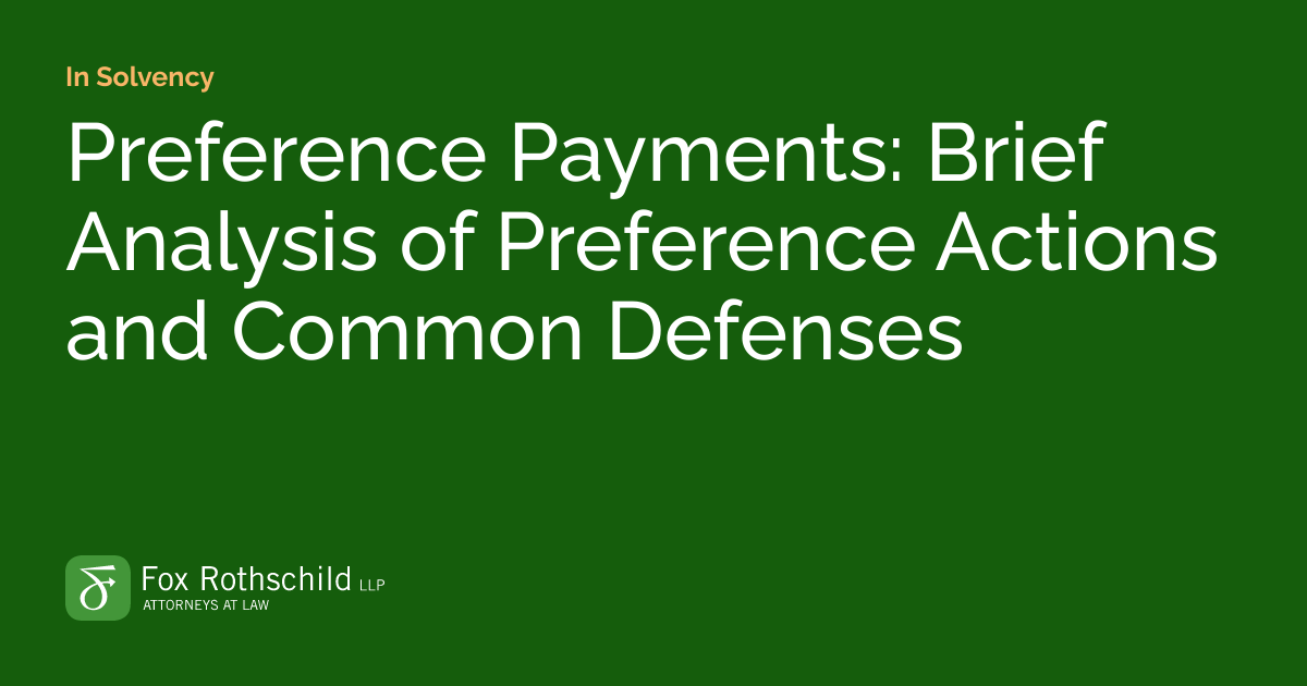Preference Payments: Brief Analysis of Preference Actions and Common ...