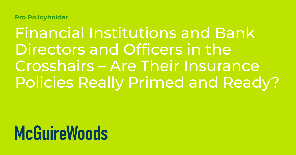 Financial Institutions and Bank Directors and Officers in the ...