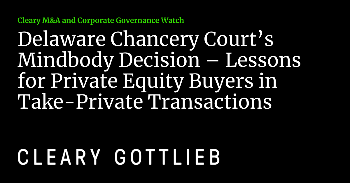 Delaware Chancery Court’s Mindbody Decision – Lessons for Private ...
