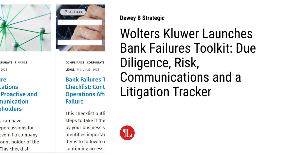 Wolters Kluwer Launches Bank Failures Toolkit: Due Diligence, Risk ...