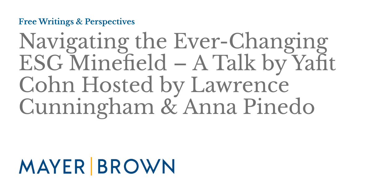 Navigating the Ever-Changing ESG Minefield – A Talk by Yafit Cohn ...