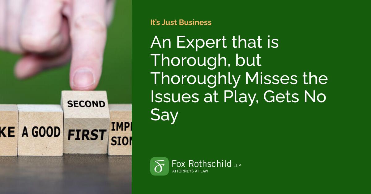 An Expert that is Thorough, but Thoroughly Misses the Issues at Play ...