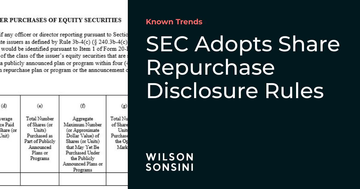 SEC Adopts Share Repurchase Disclosure Rules | Known Trends