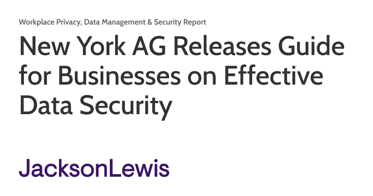 New York AG Releases Guide for Businesses on Effective Data Security ...