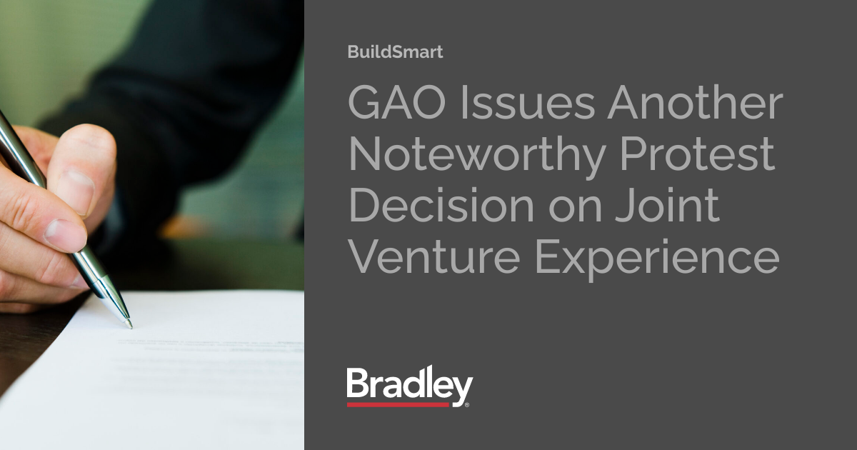 GAO Issues Another Noteworthy Protest Decision on Joint Venture ...