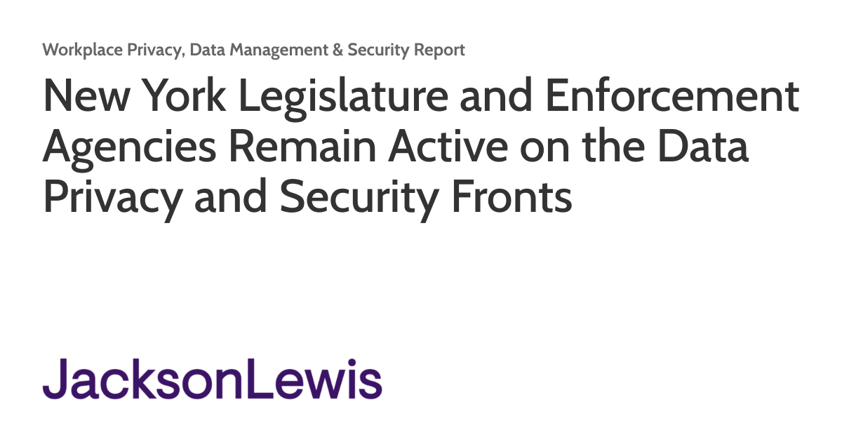 New York Legislature and Enforcement Agencies Remain Active on the Data ...