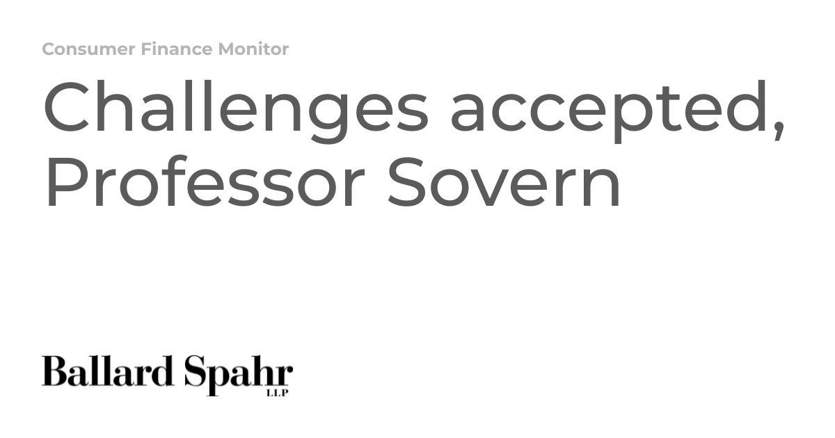Challenges accepted, Professor Sovern | Consumer Finance Monitor