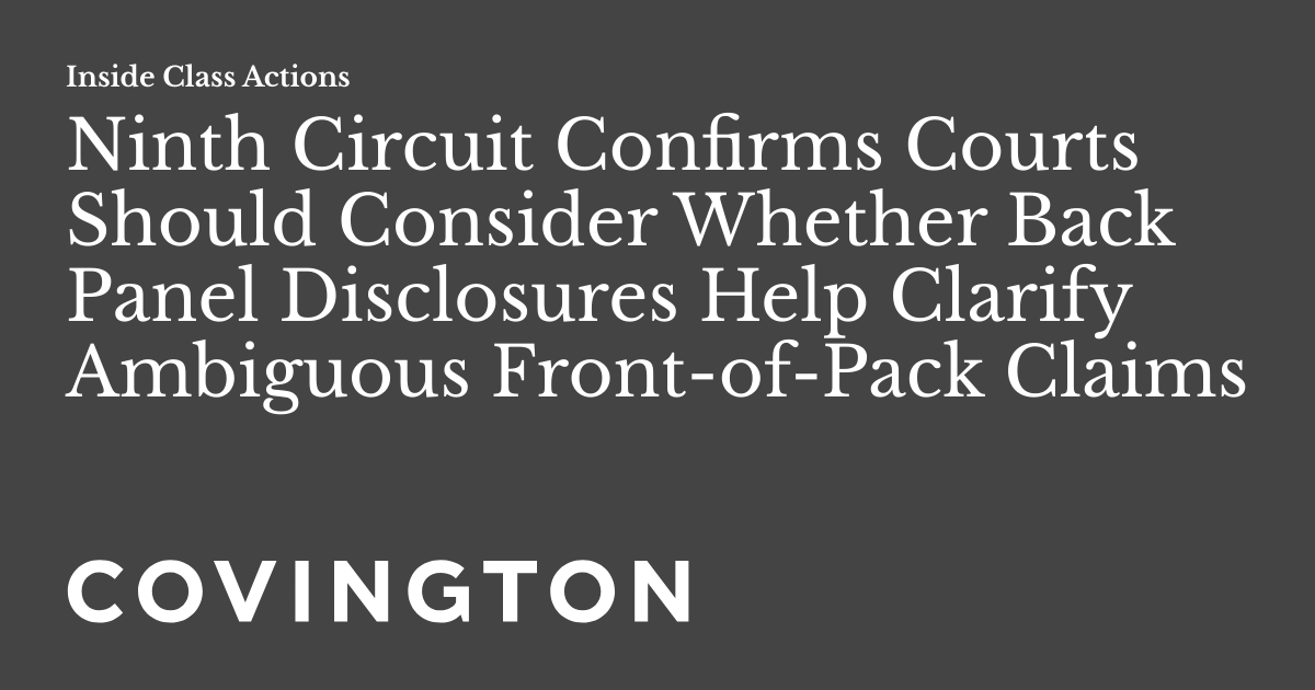 Ninth Circuit Confirms Courts Should Consider Whether Back Panel ...