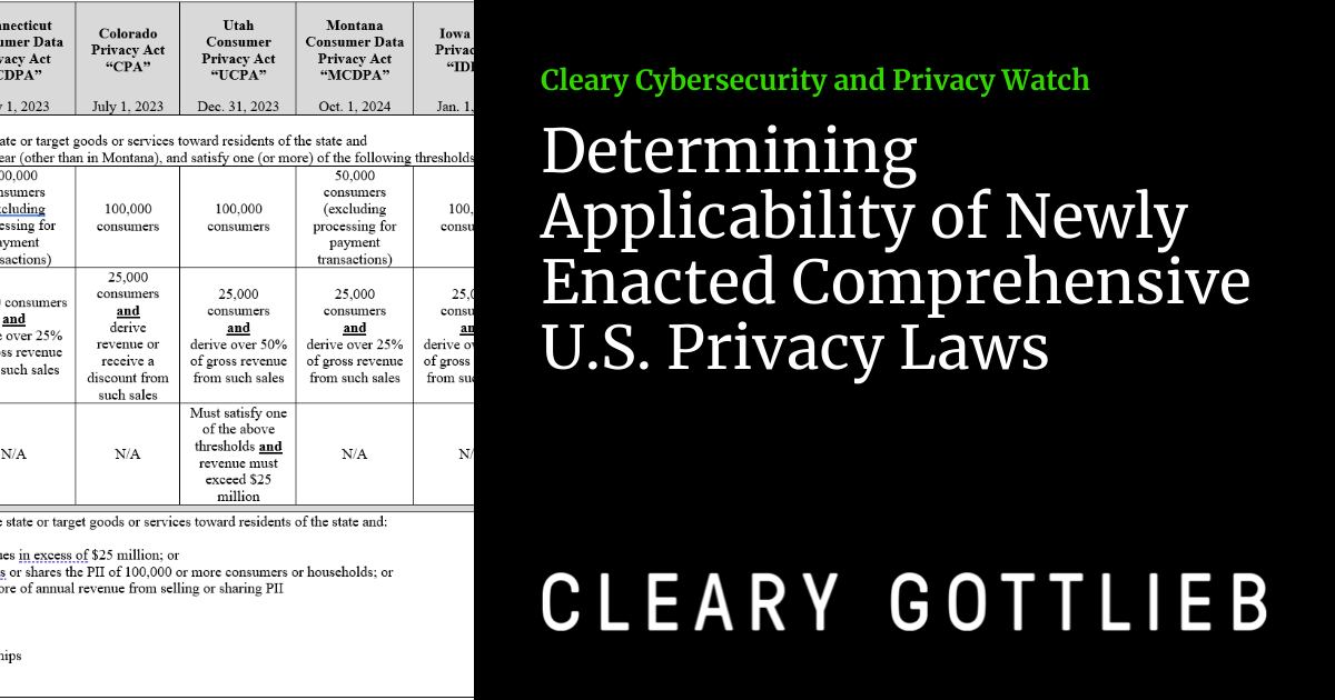 Determining Applicability of Newly Enacted Comprehensive U.S. Privacy ...