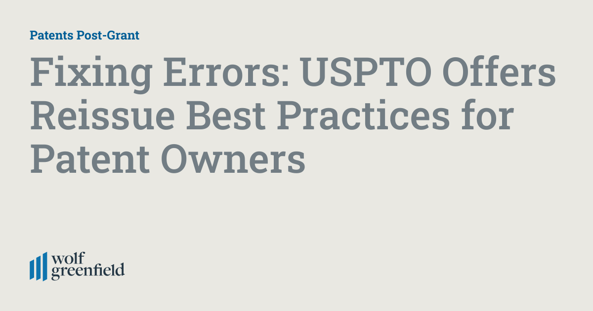 Fixing Errors: USPTO Offers Reissue Best Practices for Patent Owners ...