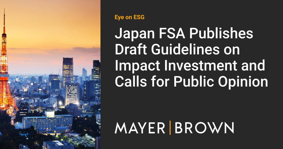 Japan FSA Publishes Draft Guidelines on Impact Investment and Calls for ...