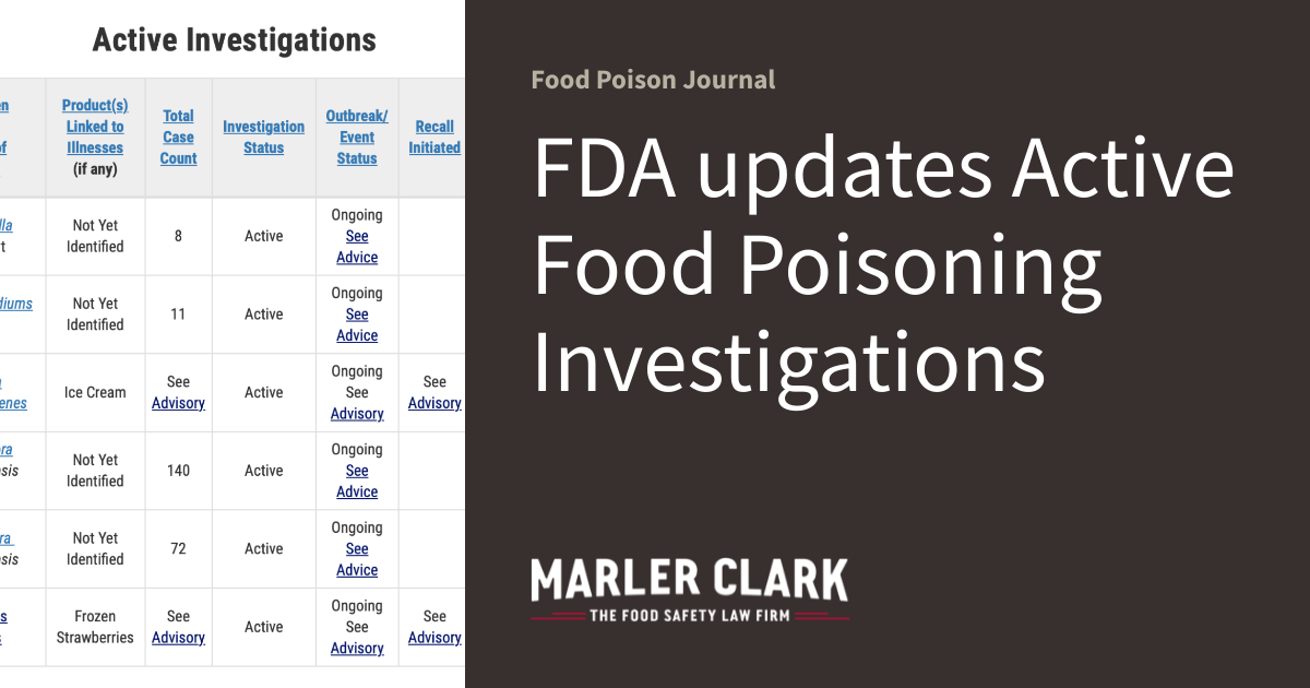 FDA updates Active Food Poisoning Investigations | Food Poison Journal