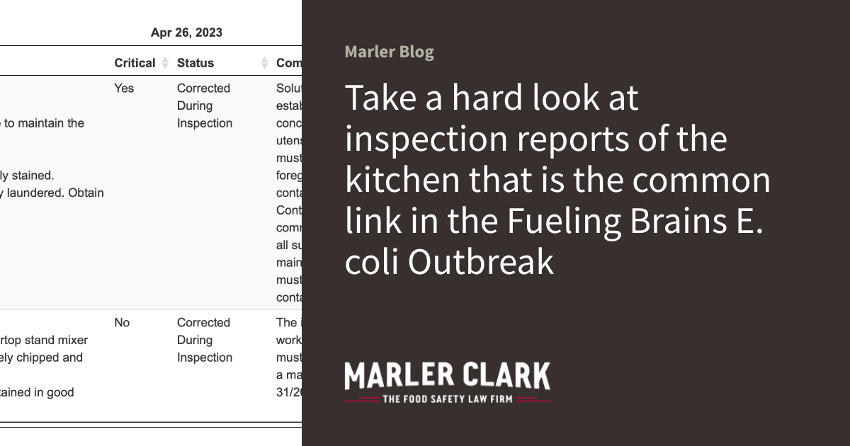 Take a hard look at inspection reports of the kitchen that is the common link in the Fueling ...