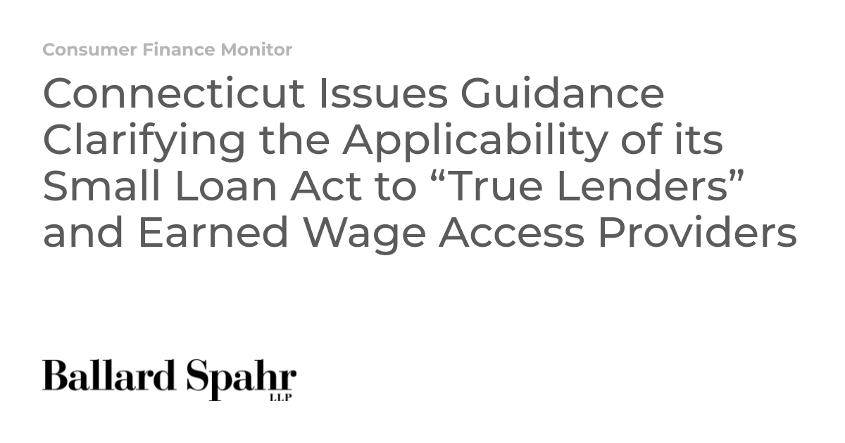 Connecticut Issues Guidance Clarifying the Applicability of its Small ...