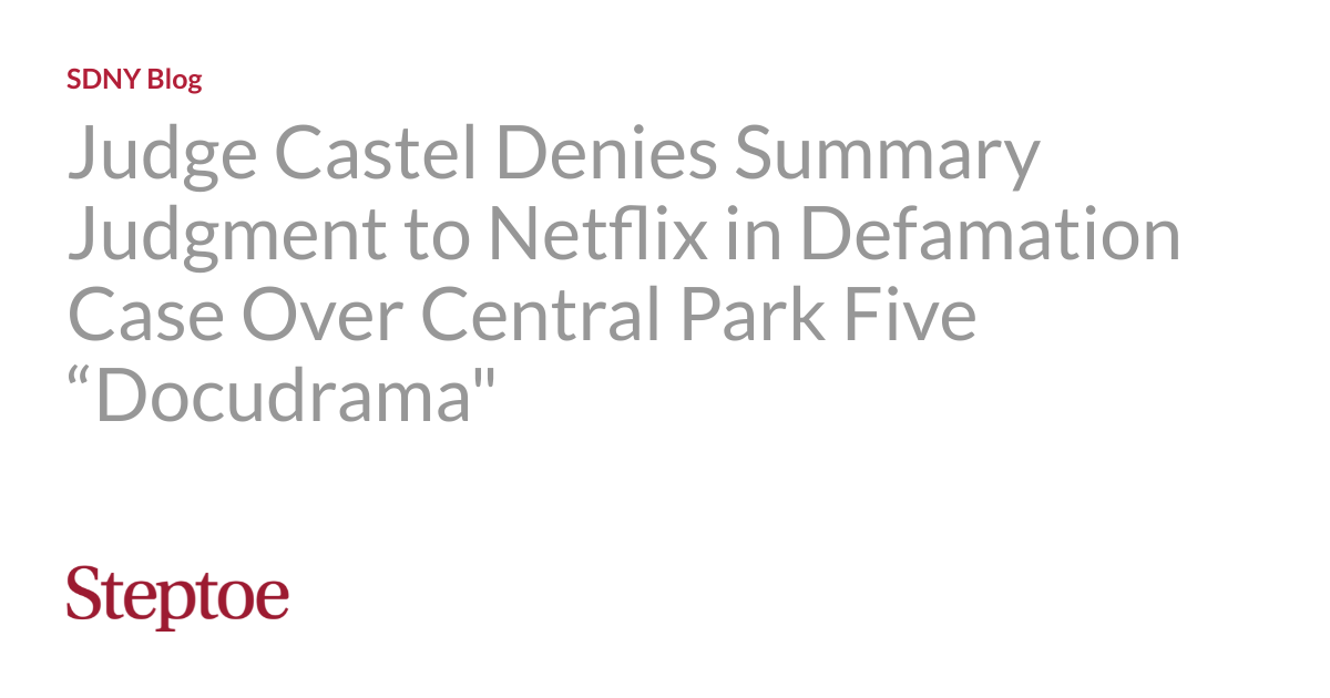 Judge Castel Denies Summary Judgment to Netflix in Defamation Case Over ...