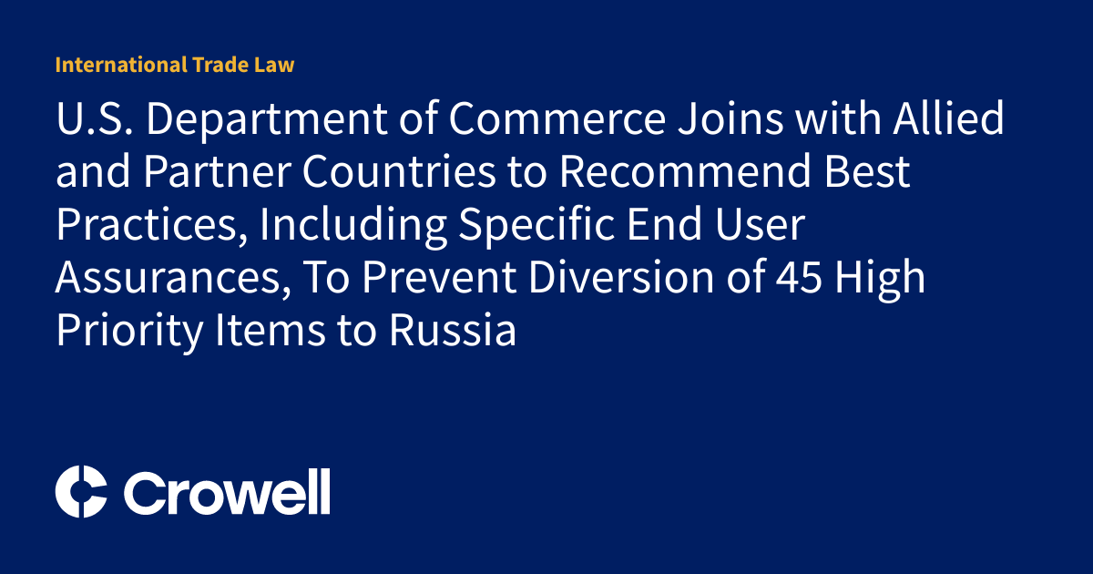 U.S. Department of Commerce Joins with Allied and Partner Countries to Recommend Best Practices ...