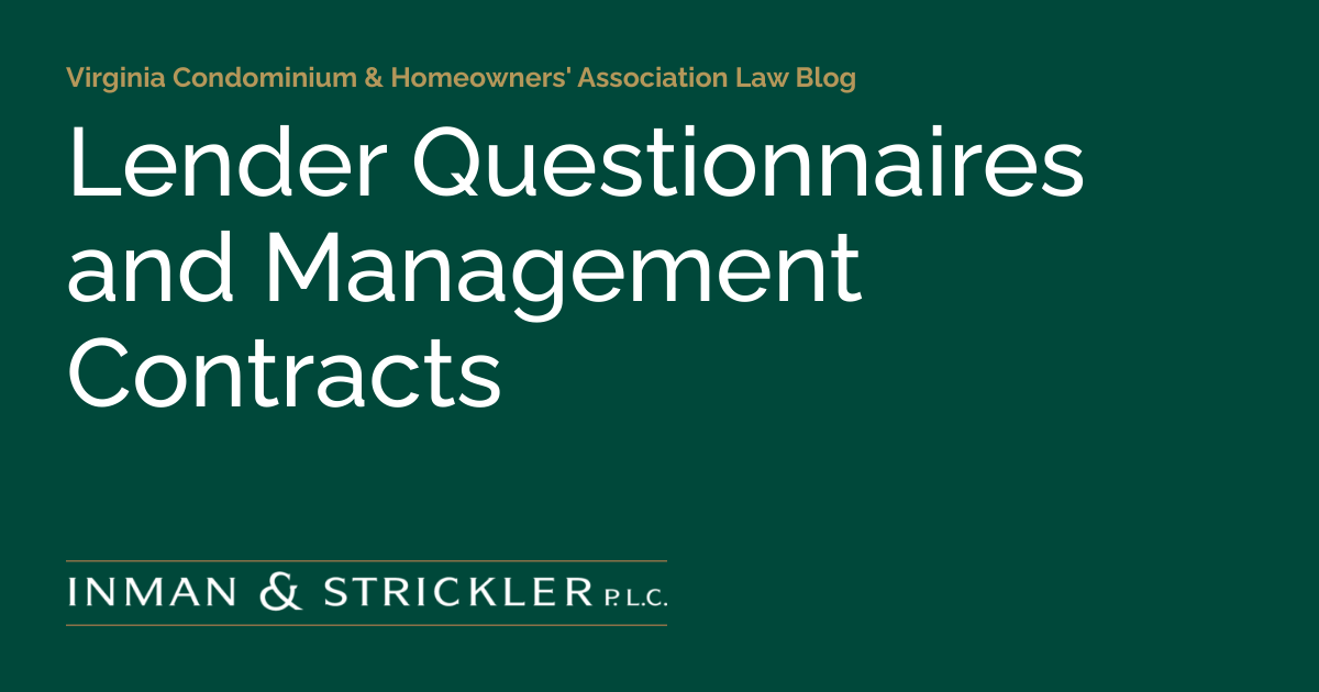 Lender Questionnaires and Management Contracts | Virginia Condominium ...