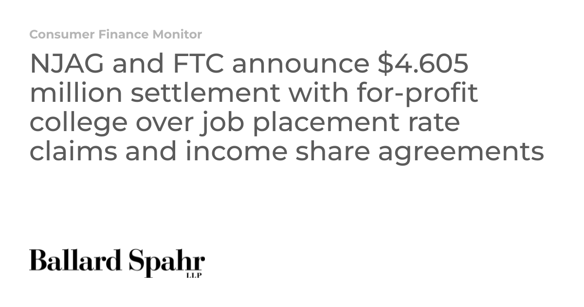 NJAG and FTC announce $4.605 million settlement with for-profit college ...