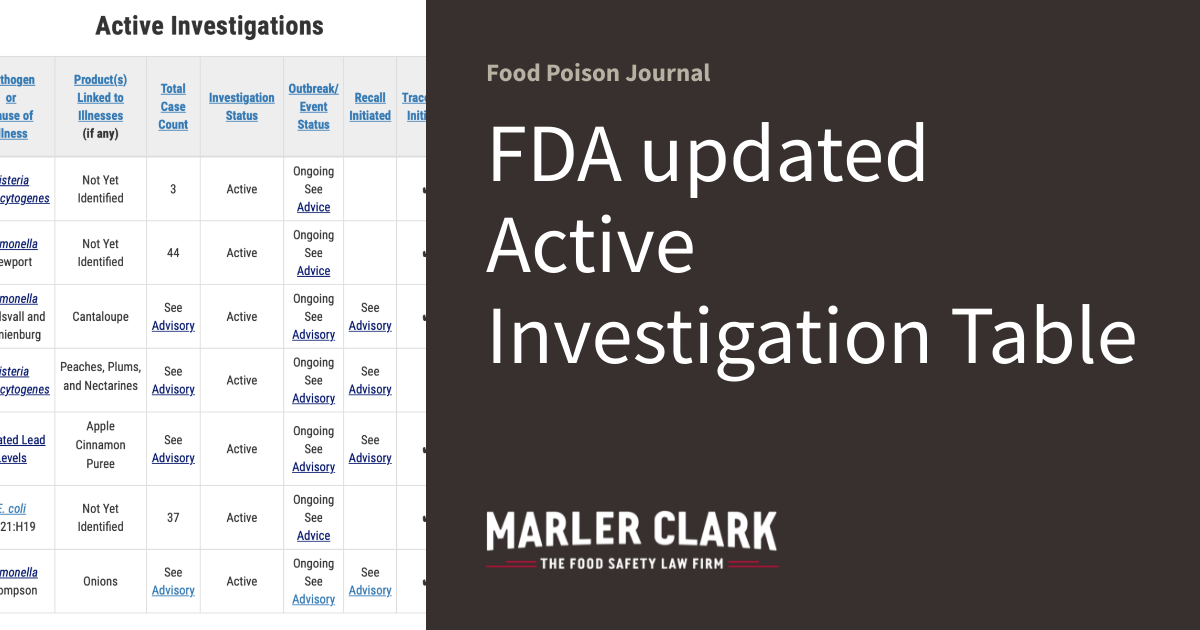 FDA updated Active Investigation Table | Food Poison Journal
