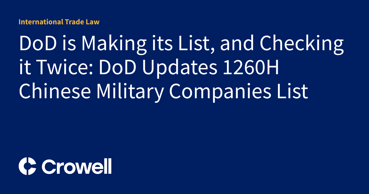 DoD is Making its List, and Checking it Twice: DoD Updates 1260H ...