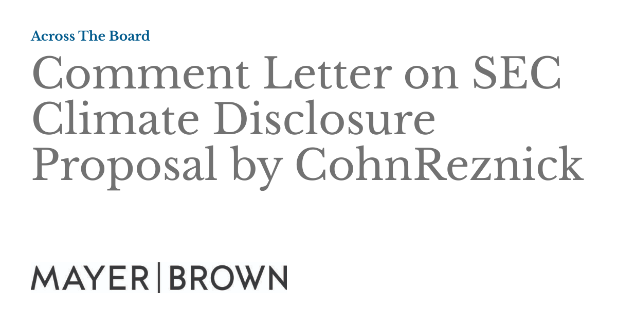 Comment Letter on SEC Climate Disclosure Proposal by CohnReznick ...