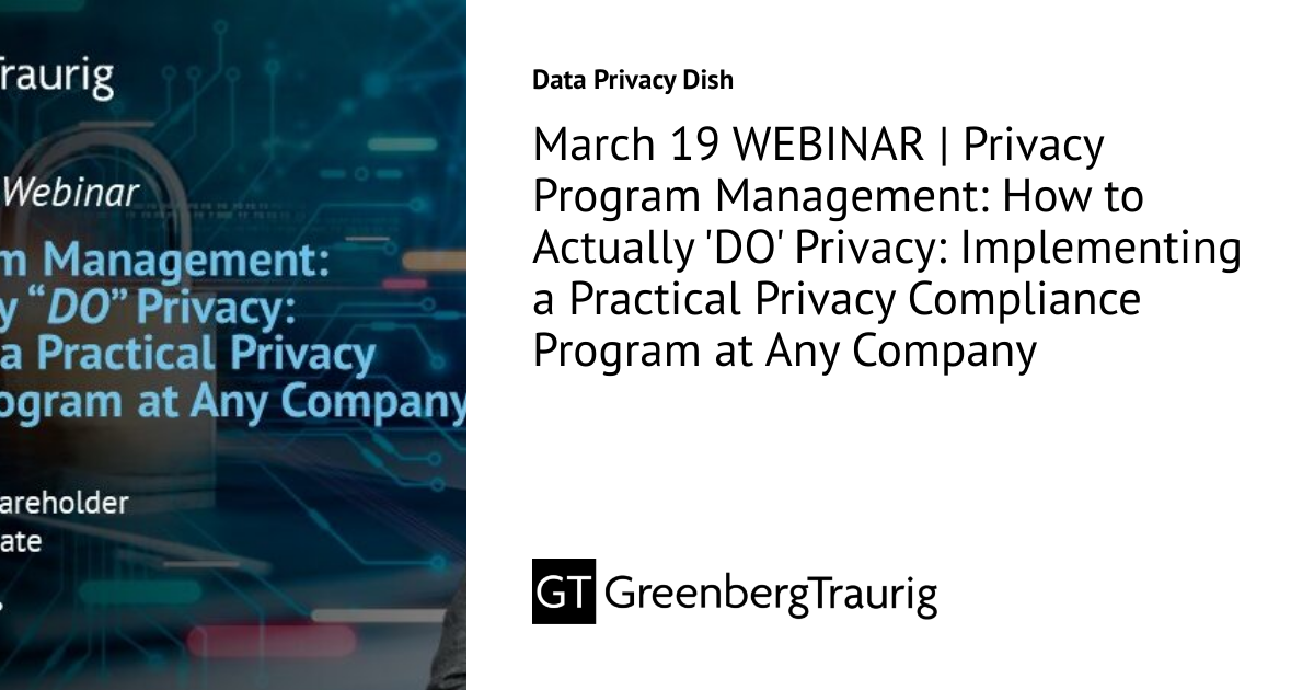 March 19 WEBINAR | Privacy Program Management: How to Actually 'DO ...