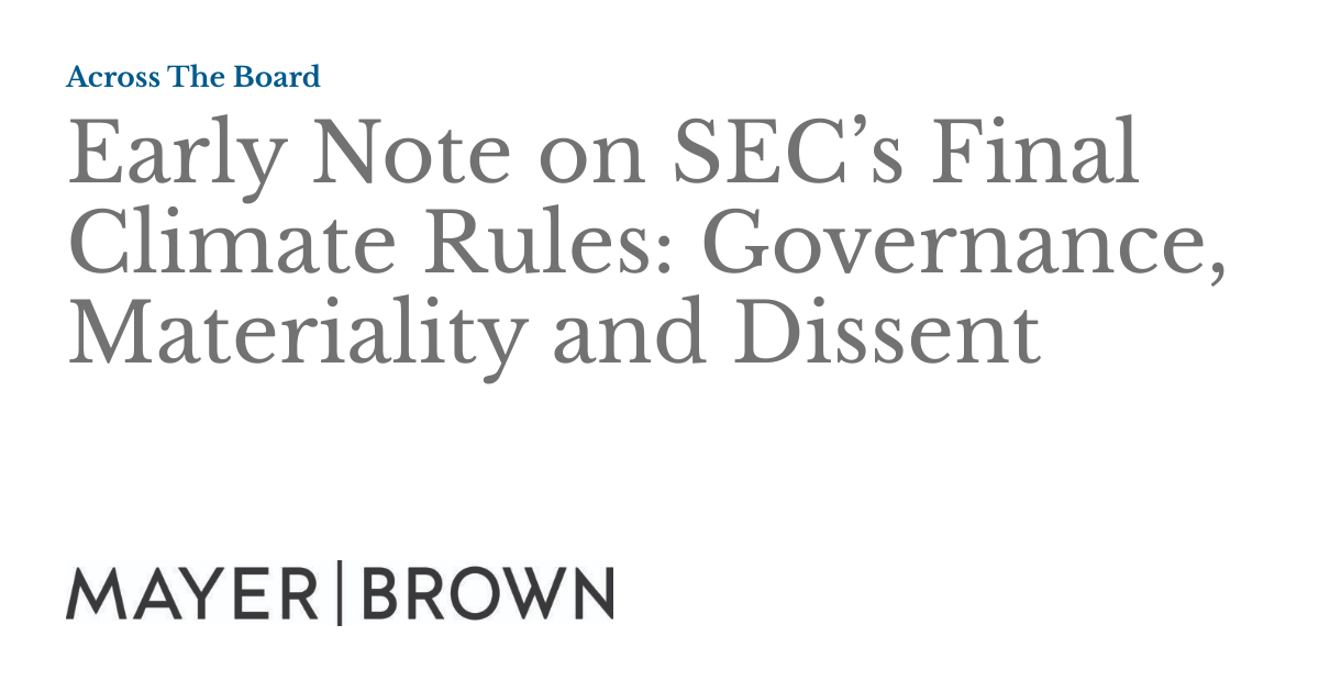 Early Note on SEC’s Final Climate Rules: Governance, Materiality and ...