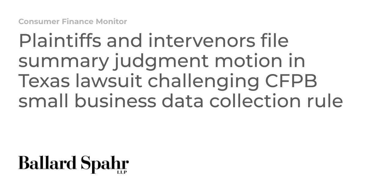 Plaintiffs and intervenors file summary judgment motion in Texas ...