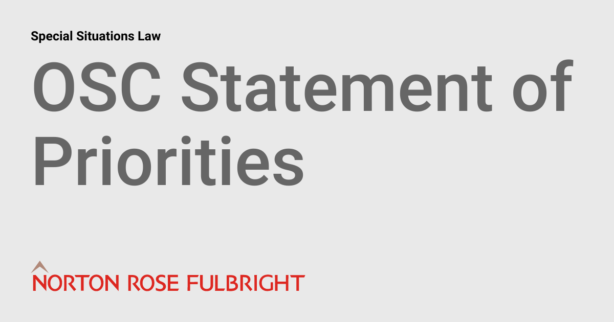 OSC Statement of Priorities | Special Situations Law