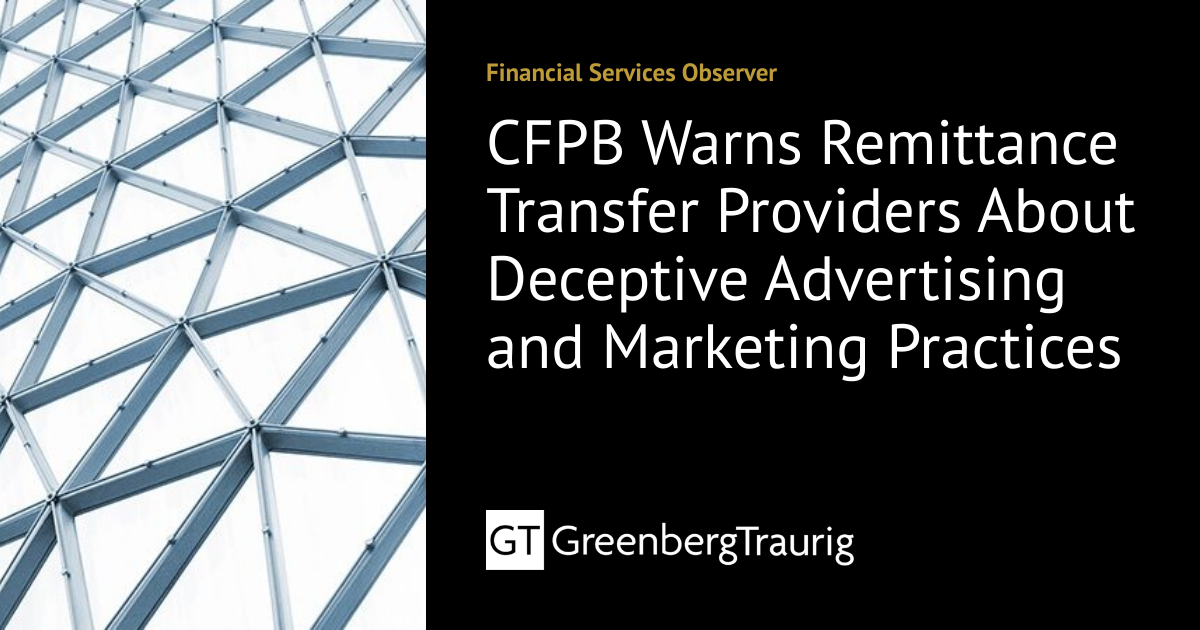 CFPB Warns Remittance Transfer Providers About Deceptive Advertising ...