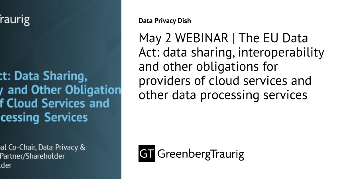 May 2 WEBINAR | The EU Data Act: data sharing, interoperability and ...