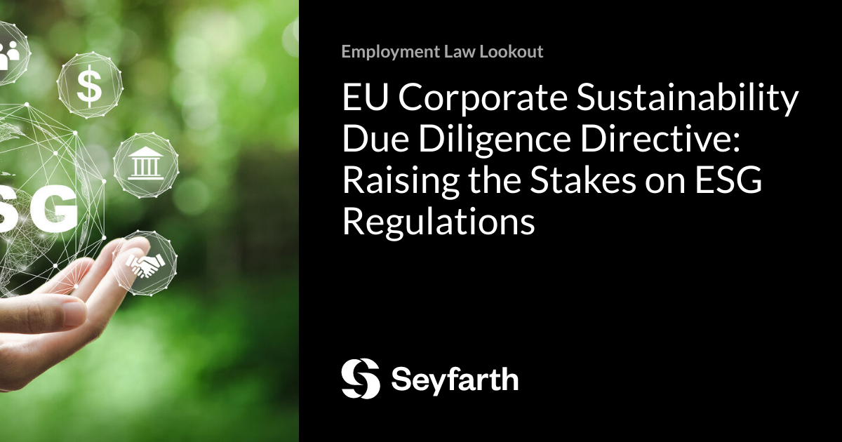 EU Corporate Sustainability Due Diligence Directive: Raising the Stakes on ESG Regulations ...