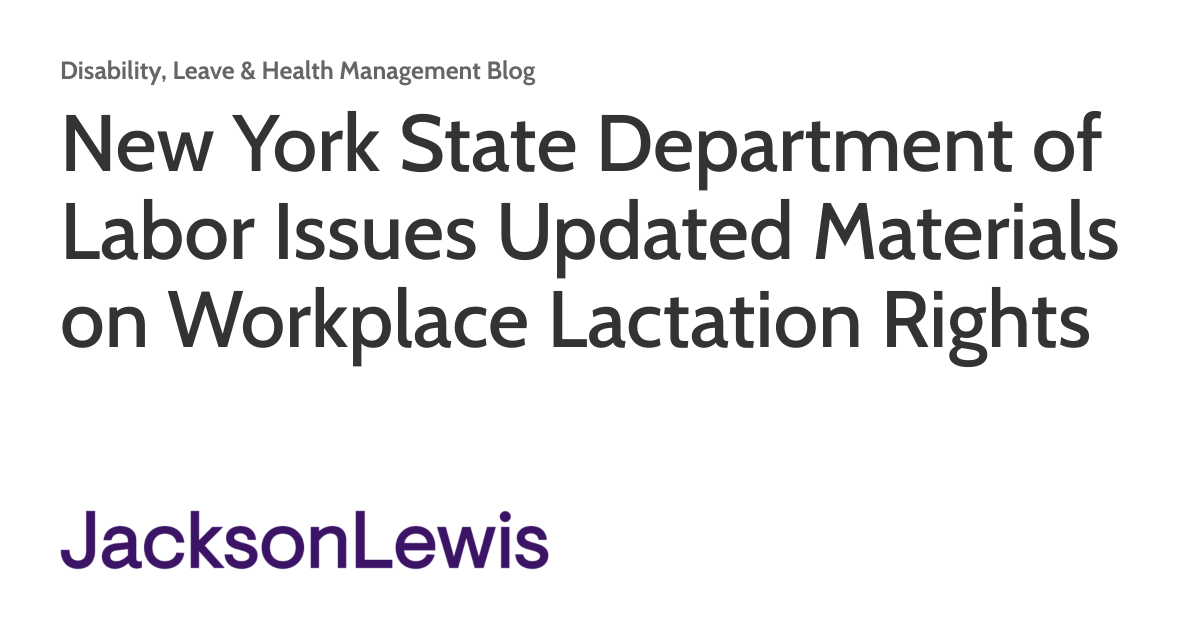 New York State Department of Labor Issues Updated Materials on ...