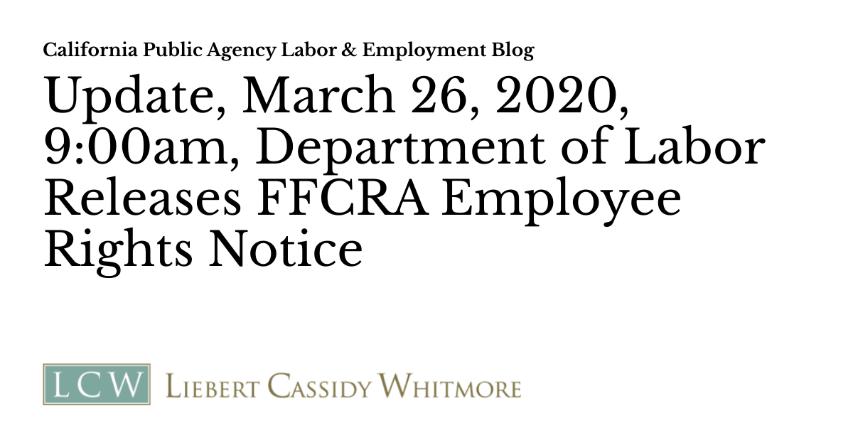 Update, March 26, 2020, 9:00am, Department of Labor Releases FFCRA ...