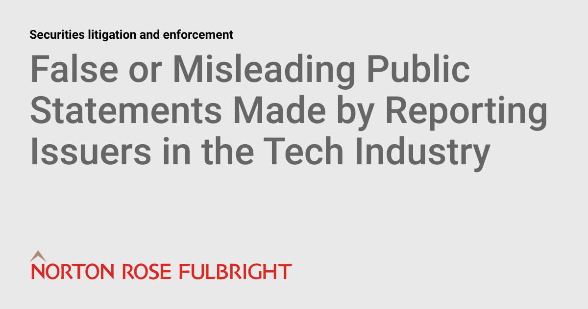 False or Misleading Public Statements Made by Reporting Issuers in the ...